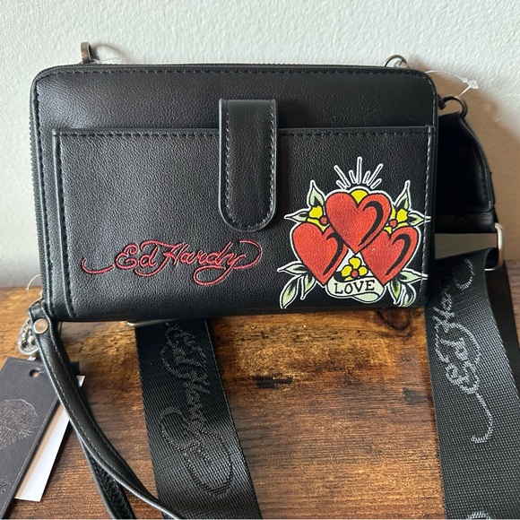Ed Hardy | Bags | Ed Hardy Black Crossbody Bag With Skull Charm Wrislet ...